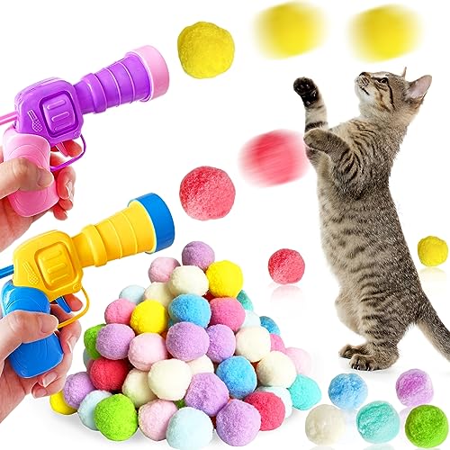 Cat Gun Toy: Ultimate Interactive Launcher with 100 Plush Pom Pom Balls ...